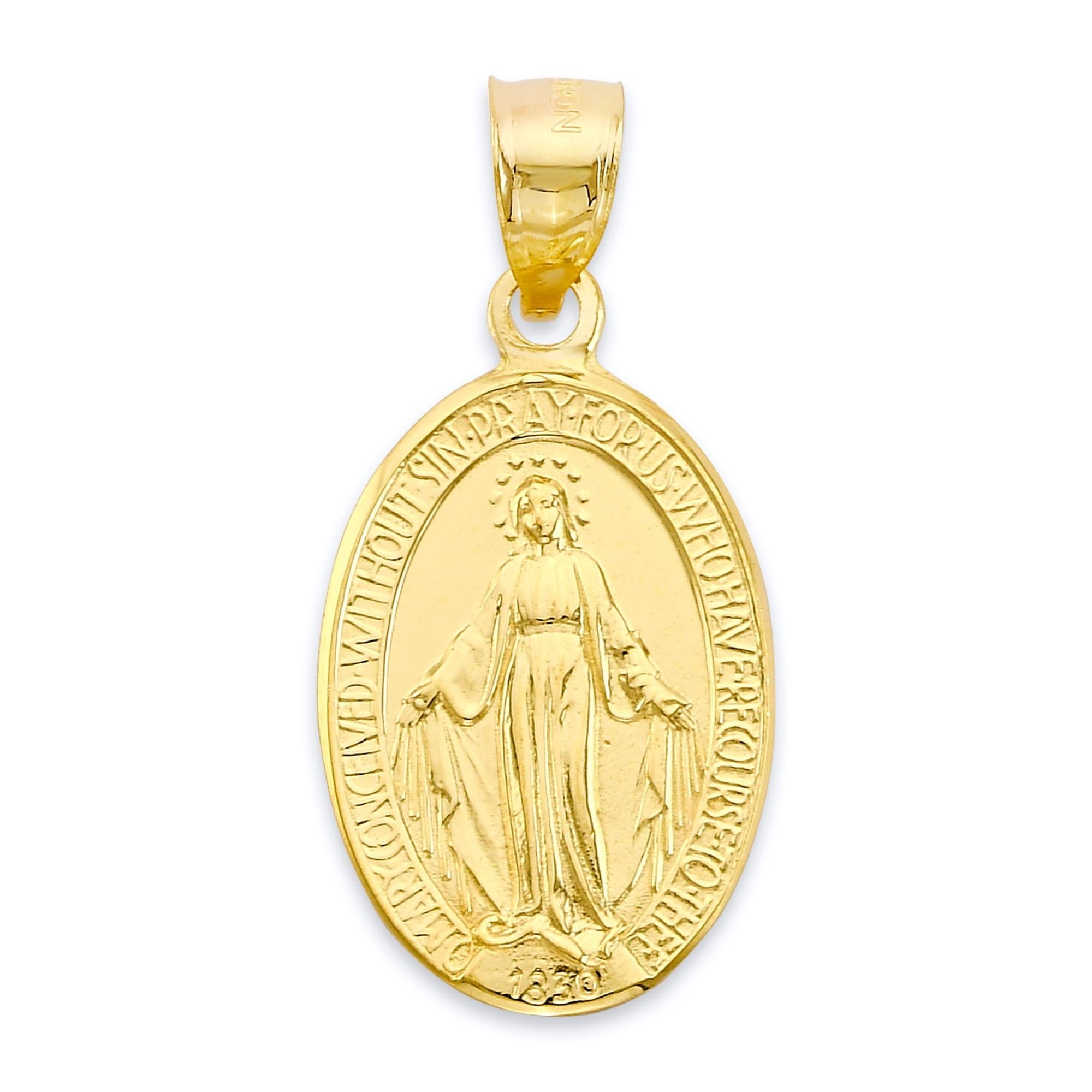 Golden Fire Solid 10k Gold Miraculous Medal Necklace - Our Lady of ...