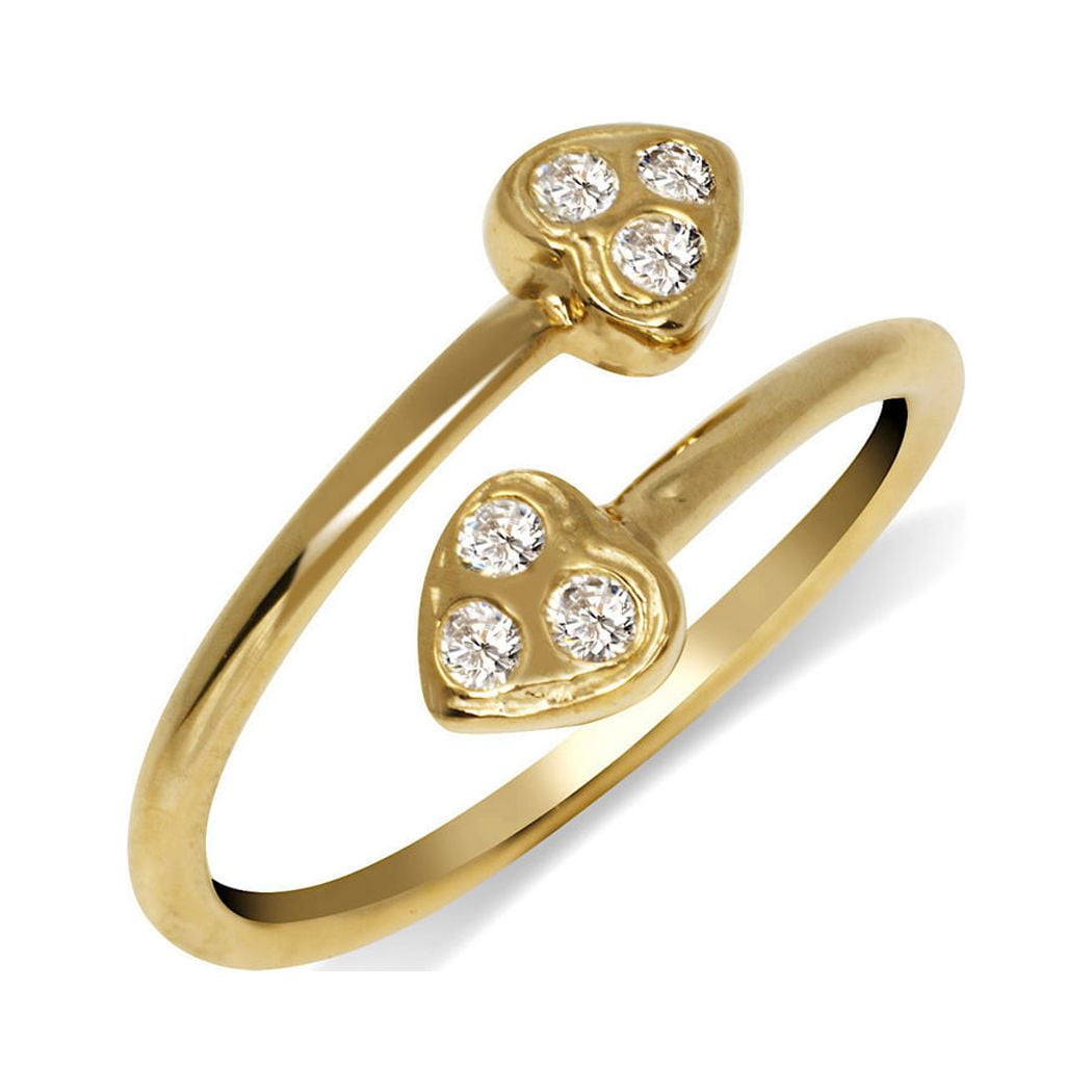 10k Solid Yellow Gold Small Love Heart Bypass Adjustable CZ Toe Ring ...