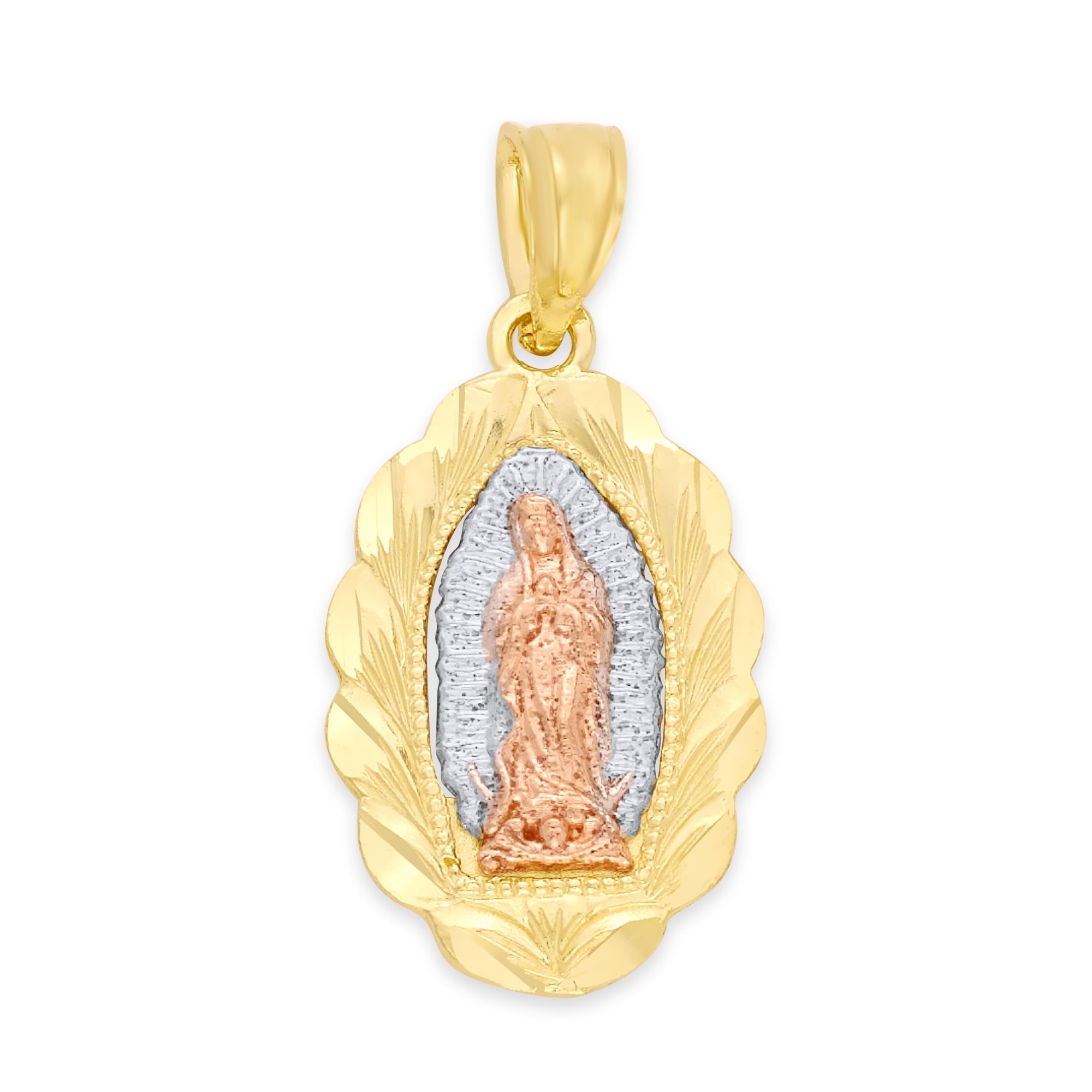 Solid 10k Tri Color Gold Virgin Mary Pendant Necklace - Catholic ...