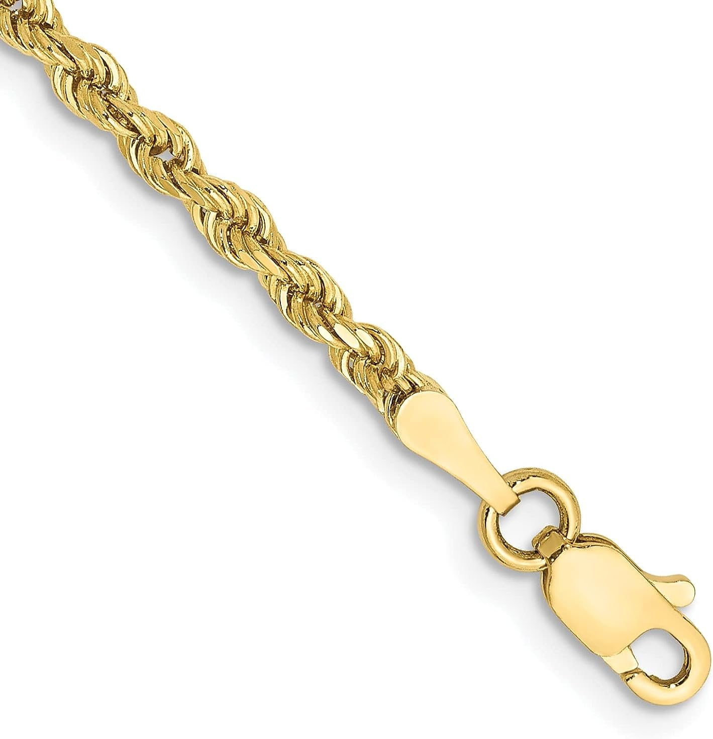 Solid 10k Yellow Gold 2.5mm Diamond-cut Rope Chain Anklet - 10 ...