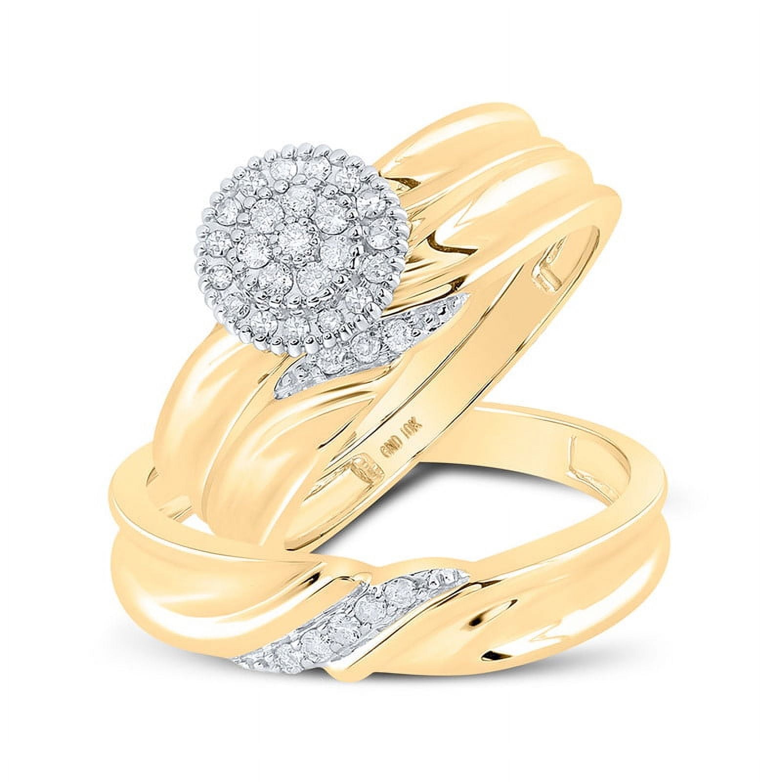 Solid 10k Yellow Gold Real Natural Diamond His Hers Matching Trio Three ...