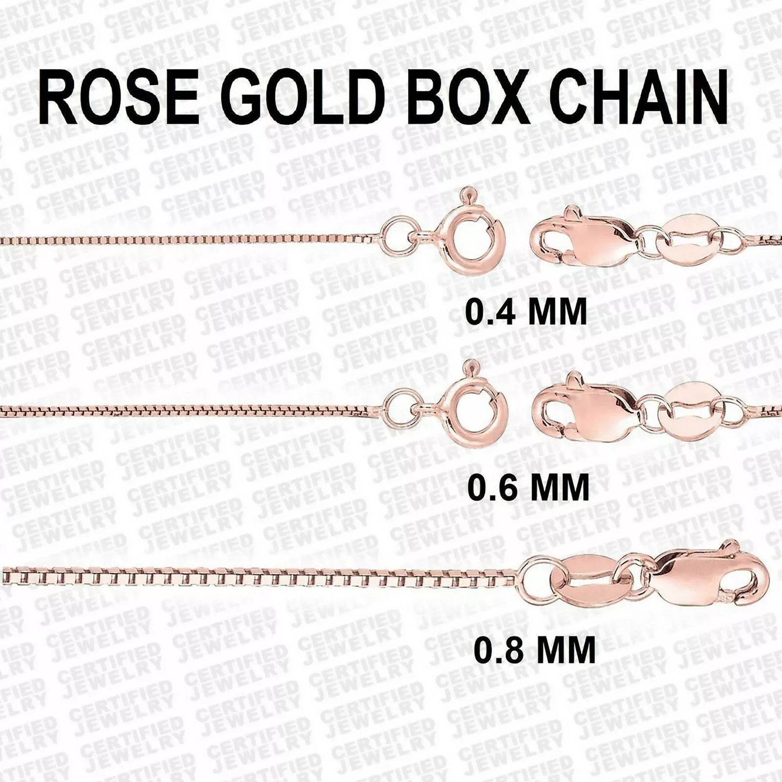 Solid 14K Rose Gold Box Chain Necklace, 16" 17" 18" 20" 24" Inch, 0.5mm ...