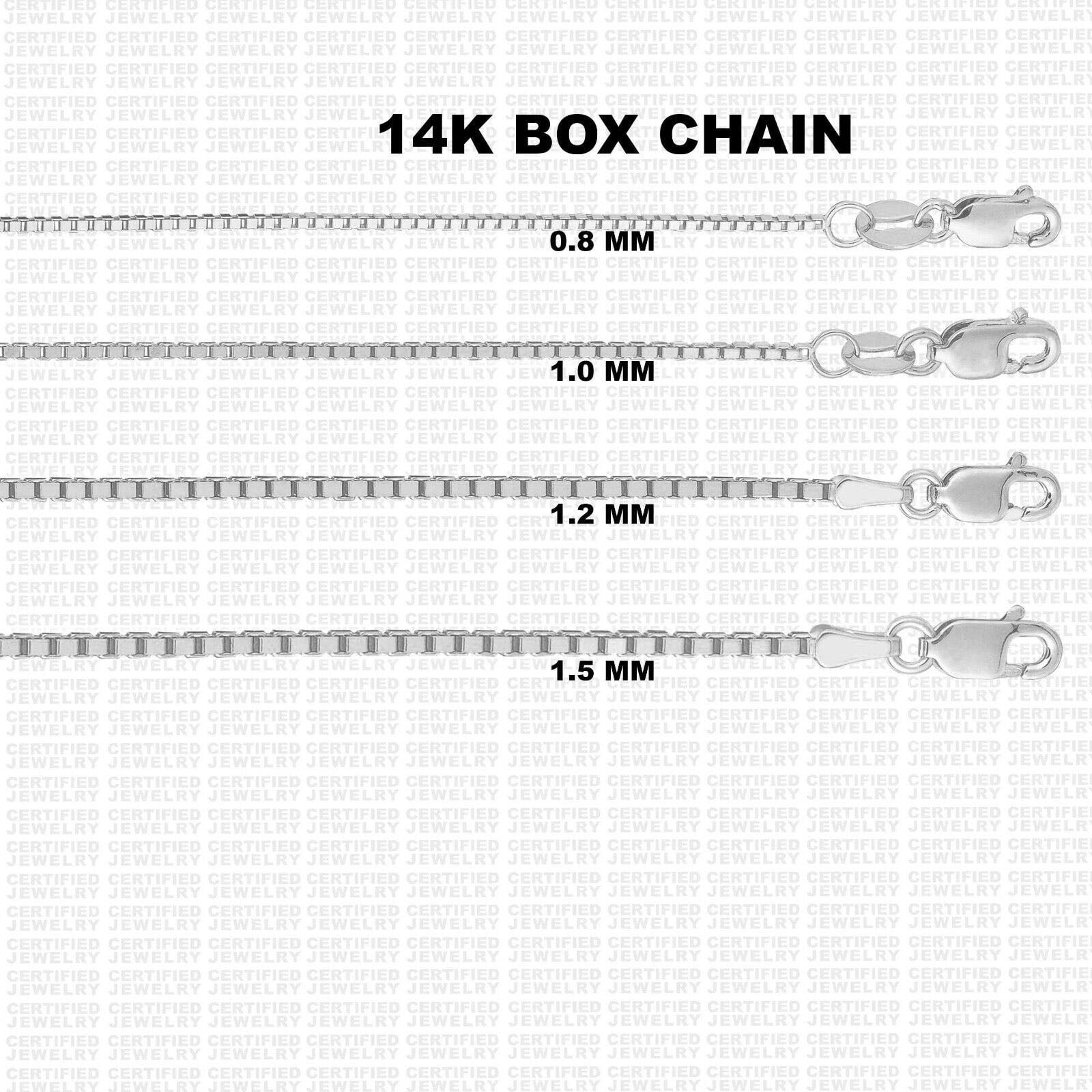Solid 14K White Gold Box Chain Necklace, 16" To 30" Inch, 0.8 MM To 1.5 ...