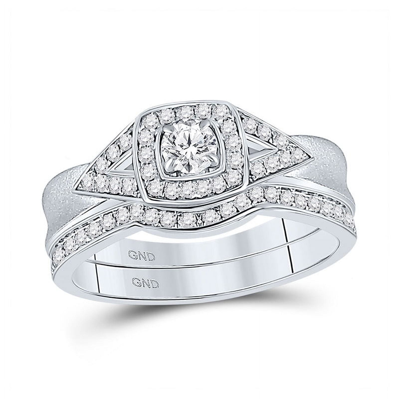 Solid 14K White Gold Real Natural Diamond Halo Bridal Matching ...