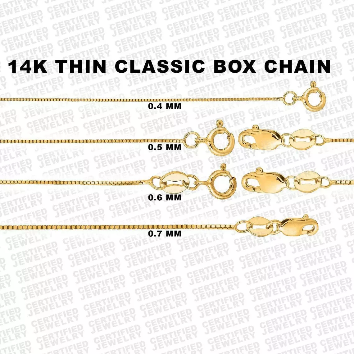 Solid 14K Yellow Gold Box Chain Necklace, 16" 18" 20" 24" Inch, 0.4mm 0 ...