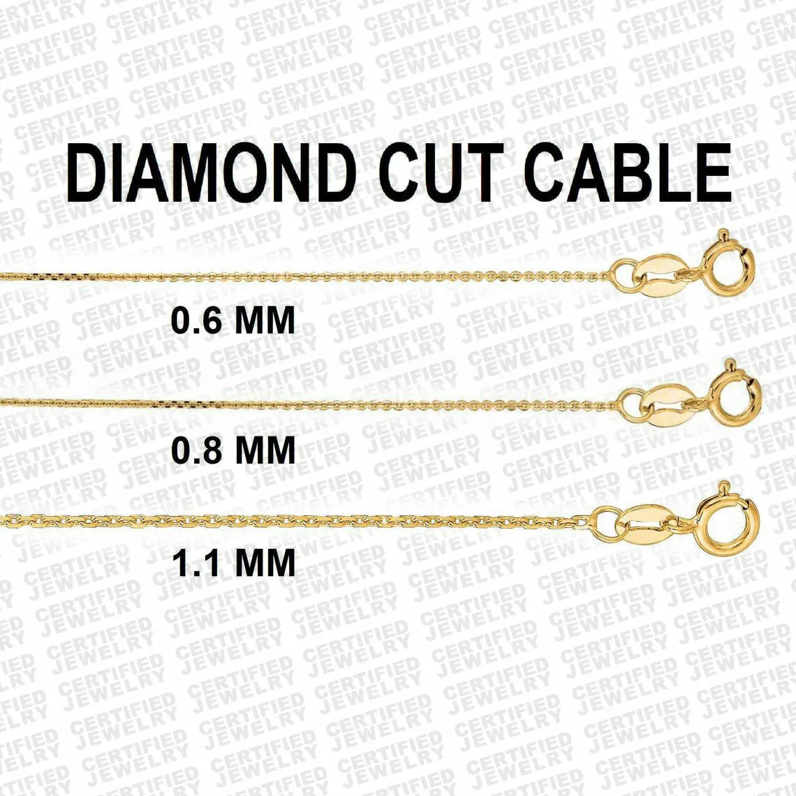 Solid 14K Yellow Gold Diamond Cut Cable Link Chain Necklace, 16" 18" 20" 24" Inch, 0.6mm 0.8mm 1 ...