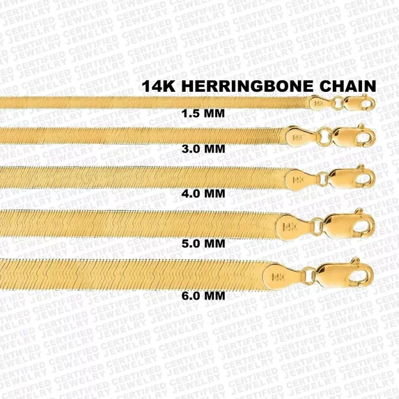 Solid 14K Yellow Gold Herringbone Chain Necklace - Walmart.com
