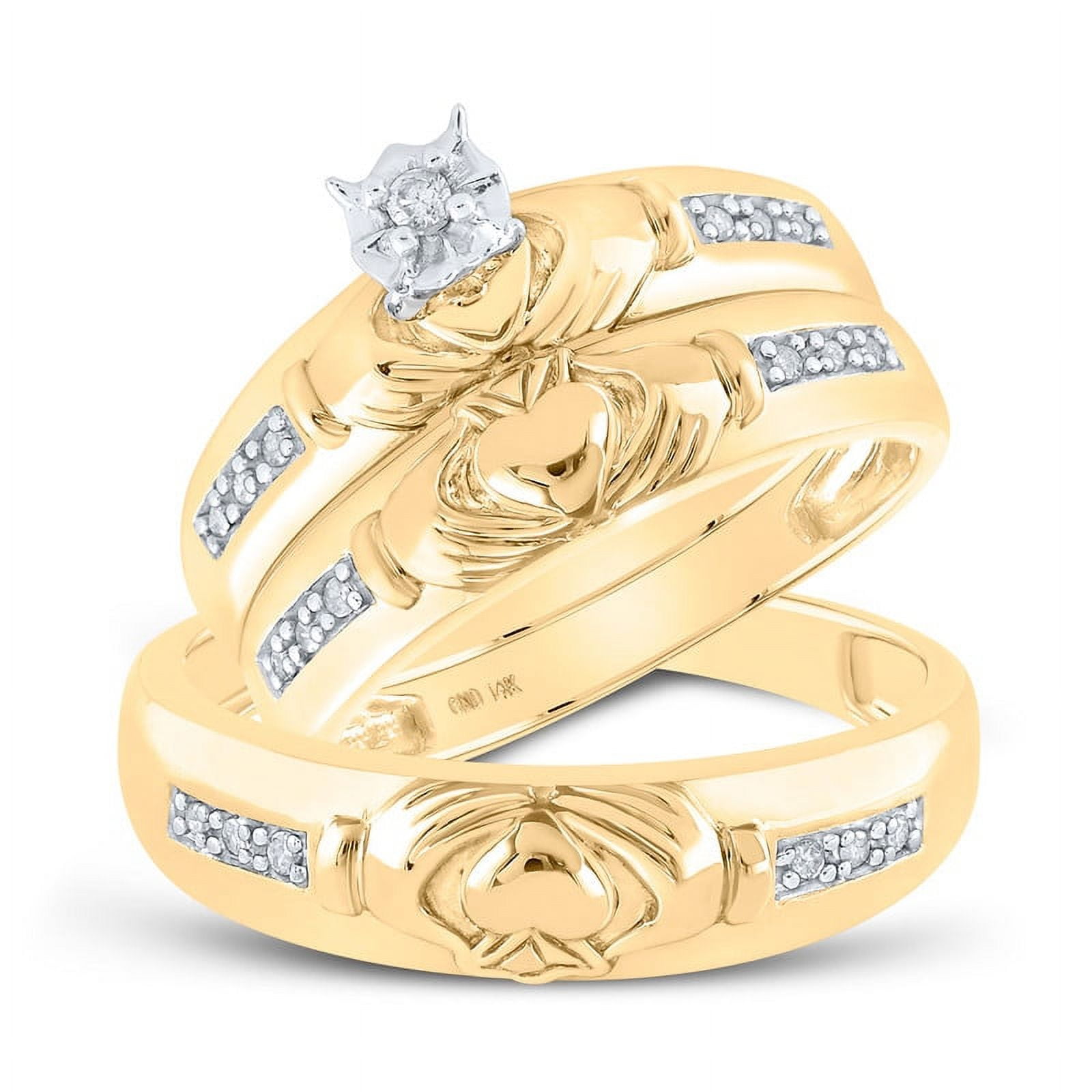 Solid 14K Yellow Gold His and Hers Diamond Trio Three Rings Set Irish ...