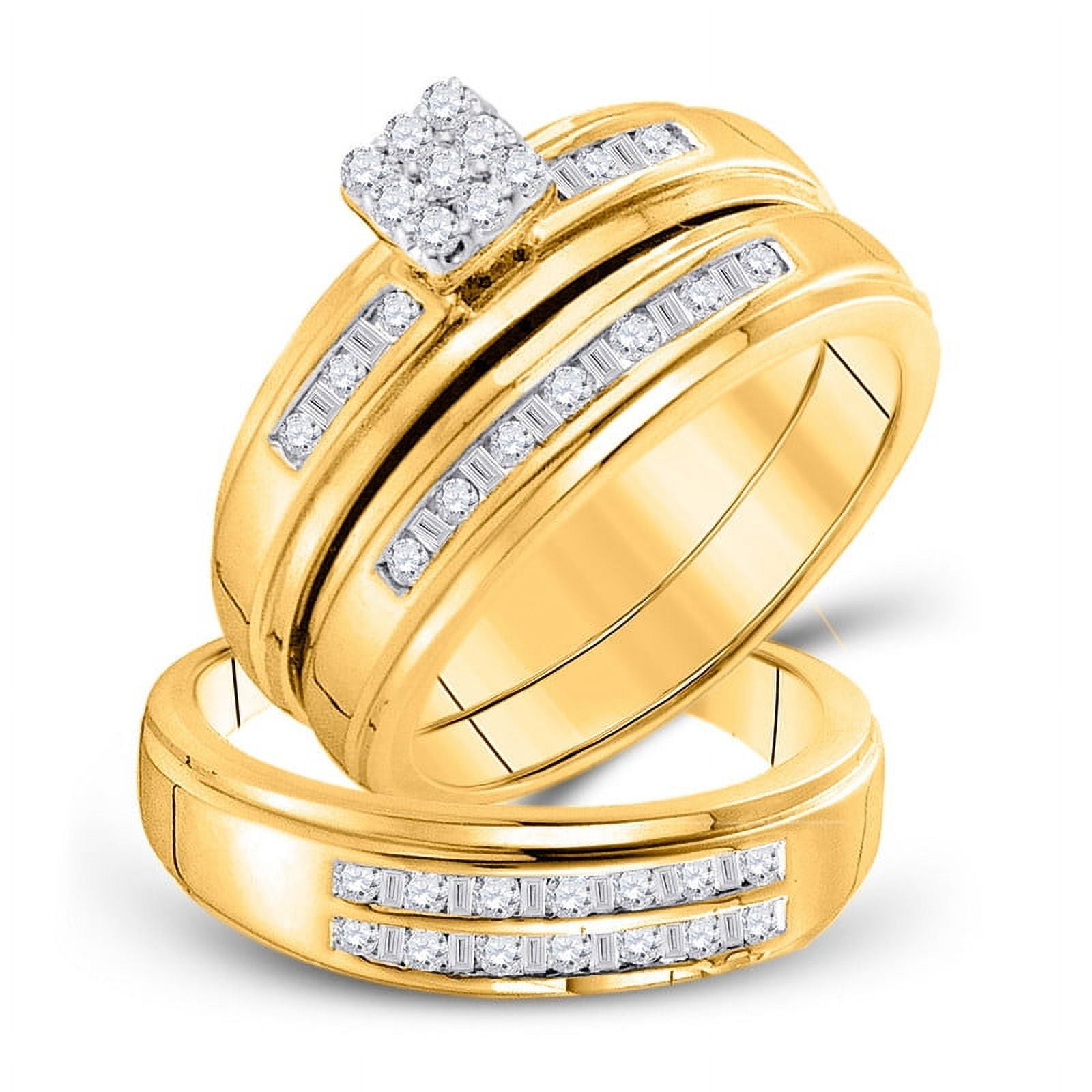 Solid 14K Yellow Gold His and Hers Real Natural Diamond Trio Three ...