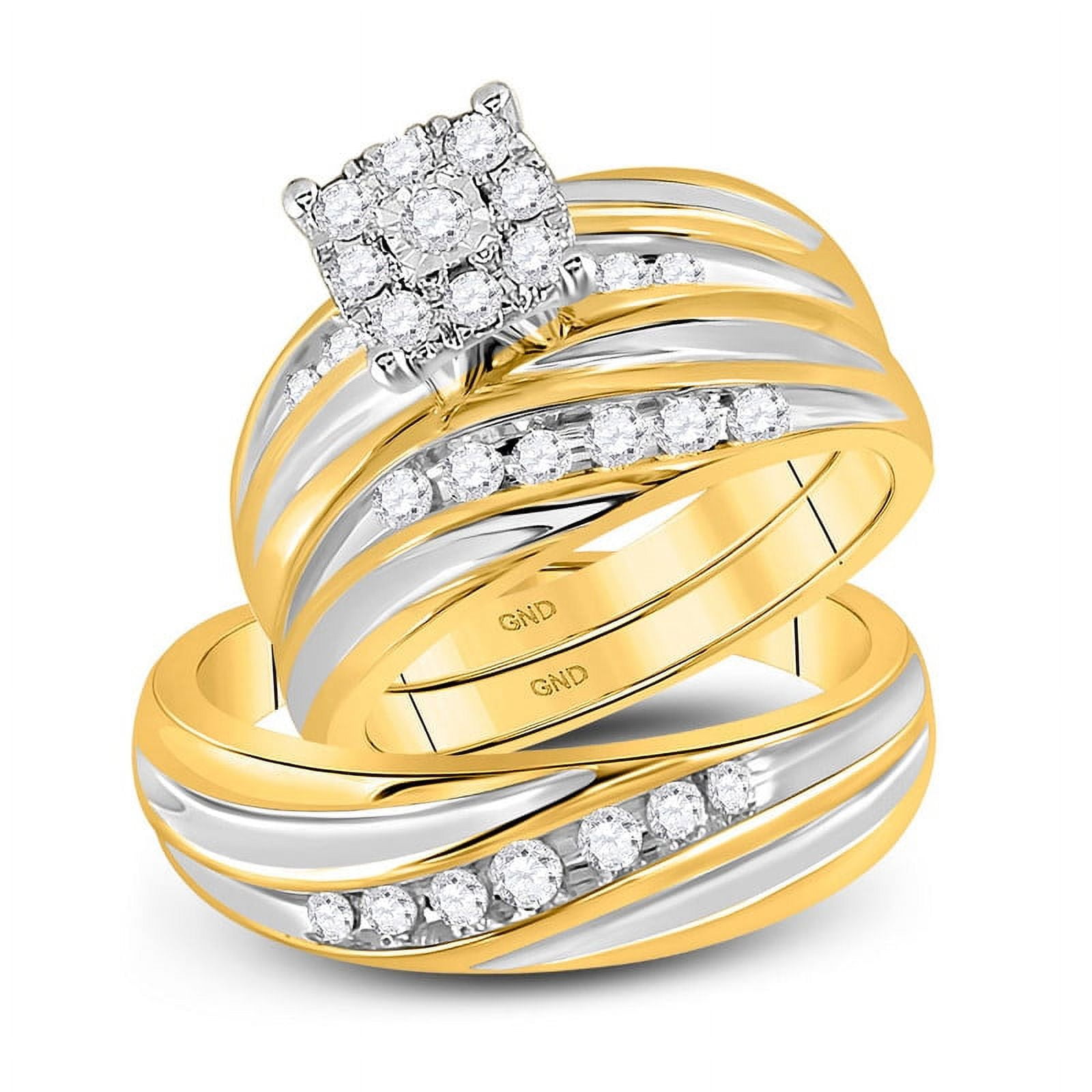 Solid 14K Yellow Gold His and Hers Real Natural Diamond Trio Three ...