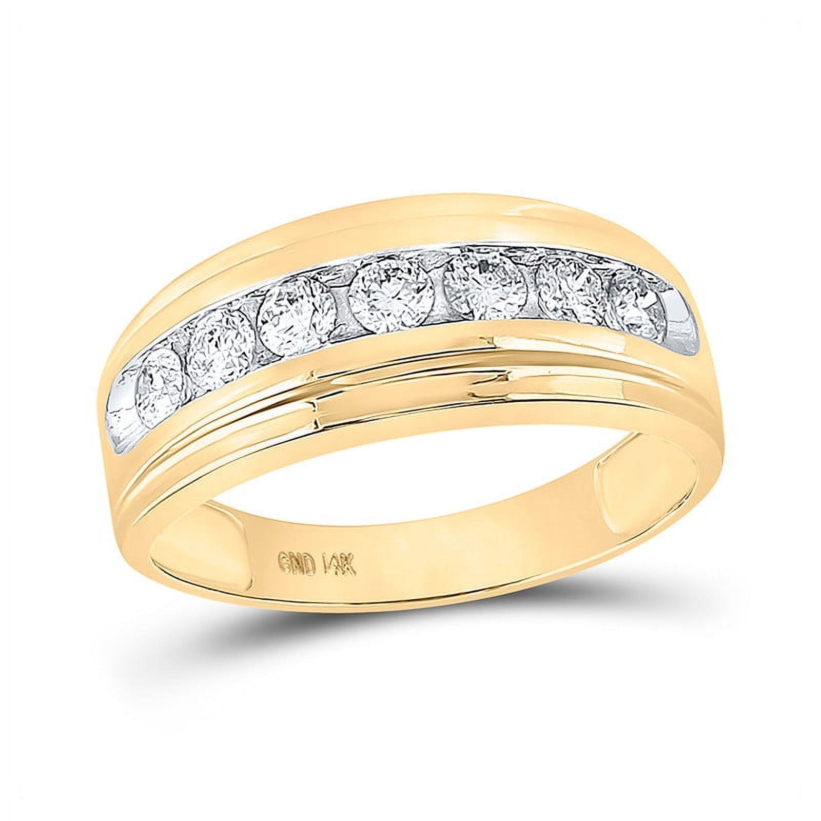 Solid 14K Yellow Gold Real Natural Diamond Mens Wedding Band Ring 7/8 ...