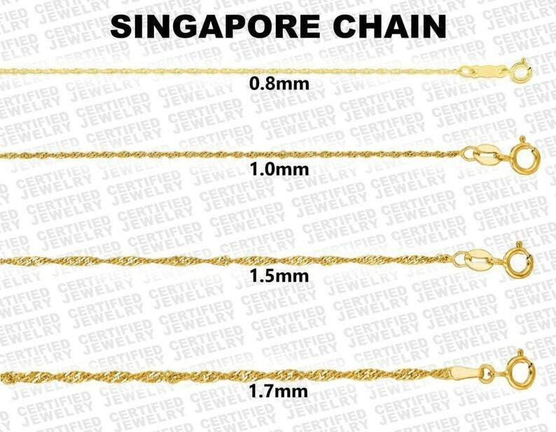 Solid 14K Yellow Gold Singapore Rope Chain Necklace, 16" 18" 20" 24 ...