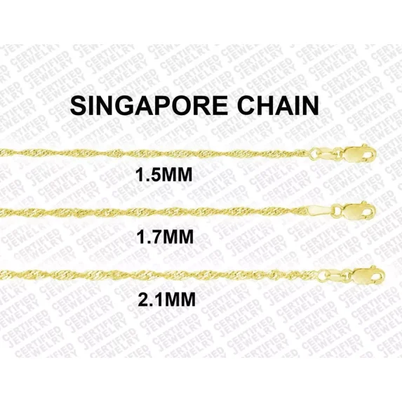 Solid 14K Yellow Gold Singapore Rope Chain Necklace, 16" 18" 20" 24 ...