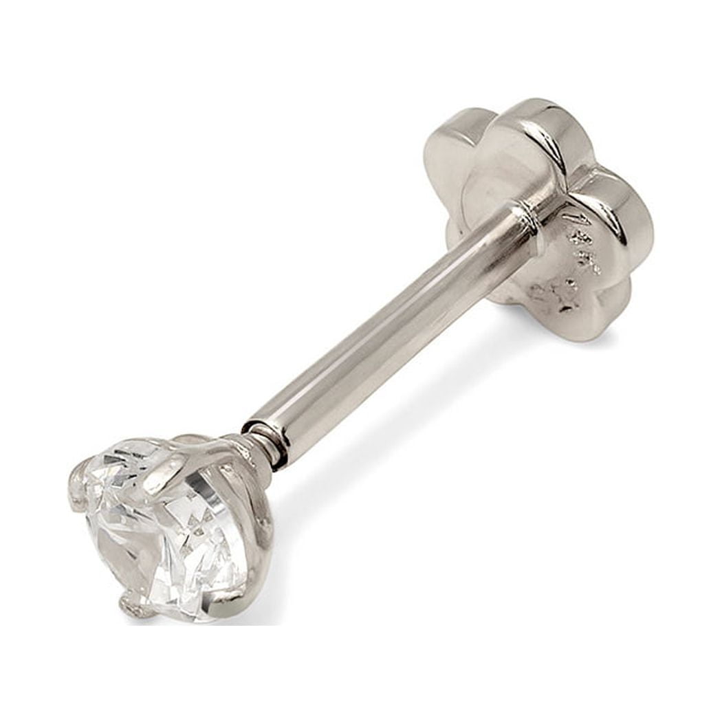 14k White Gold 18g 2mm Simulated Diamond CZ Labret Tragus Ear Lip Ring ...