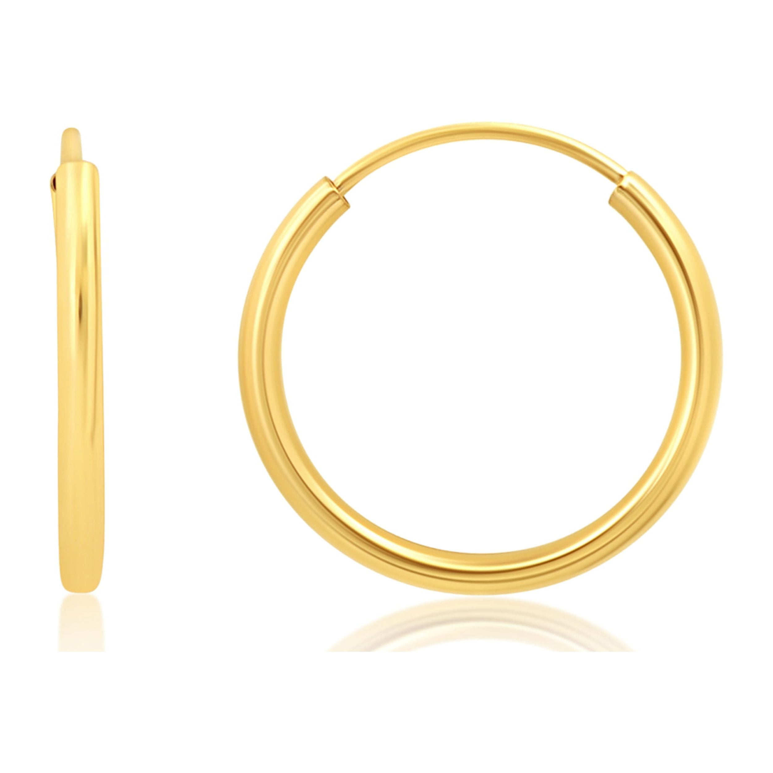 Solid 14k Gold Hoop Earrings for Women | 1.5mm Tube Yellow Gold Hoop ...