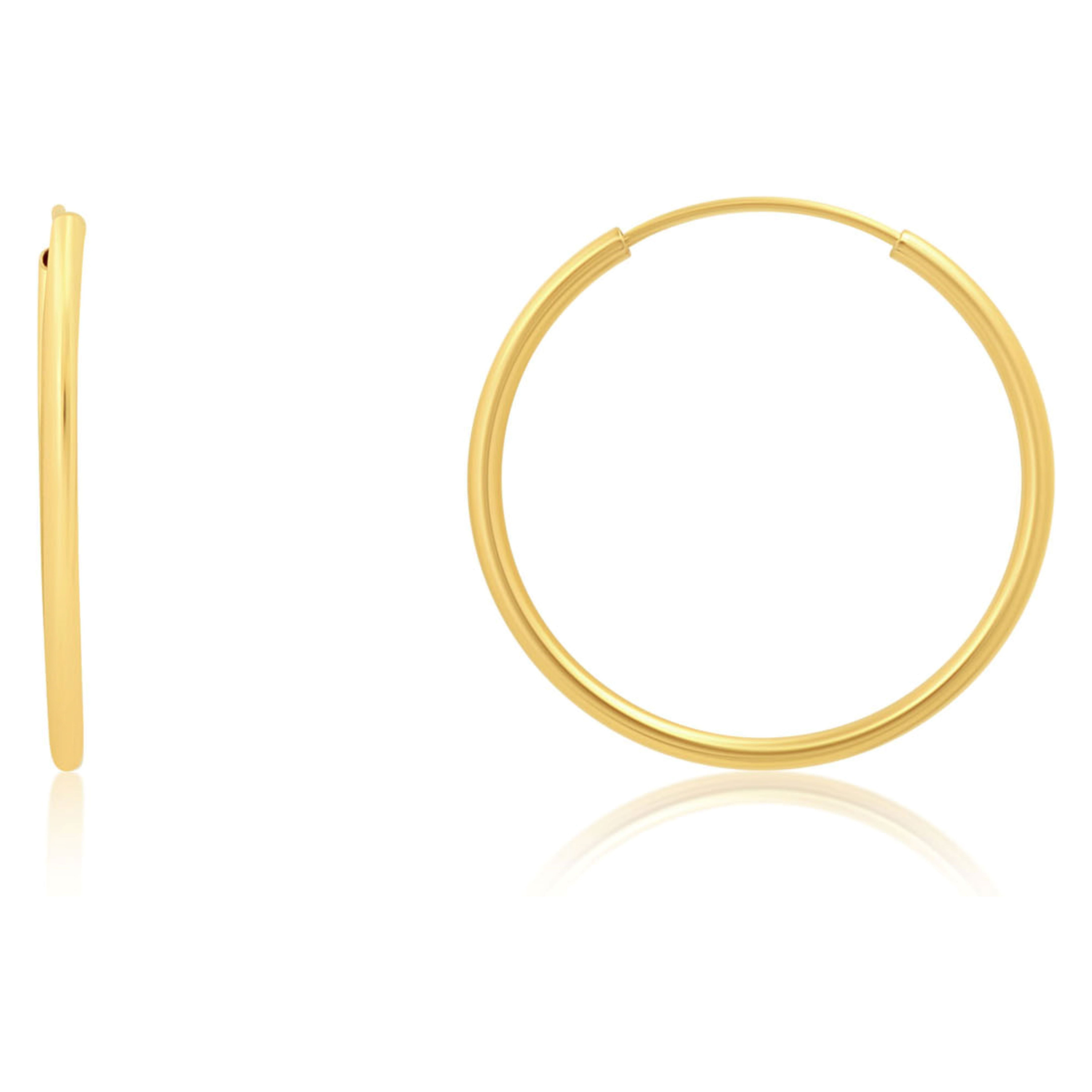 Solid 14k Gold Hoop Earrings for Women | 1.5mm Tube Yellow Gold Hoop ...