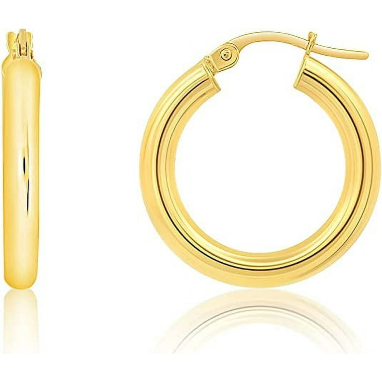 Solid 14k Gold Hoop Earrings for Women 14k Yellow Gold Hoop Earrings 14k Real Gold Earrings with Click Tops 0.75 Inches Small Yellow Gold