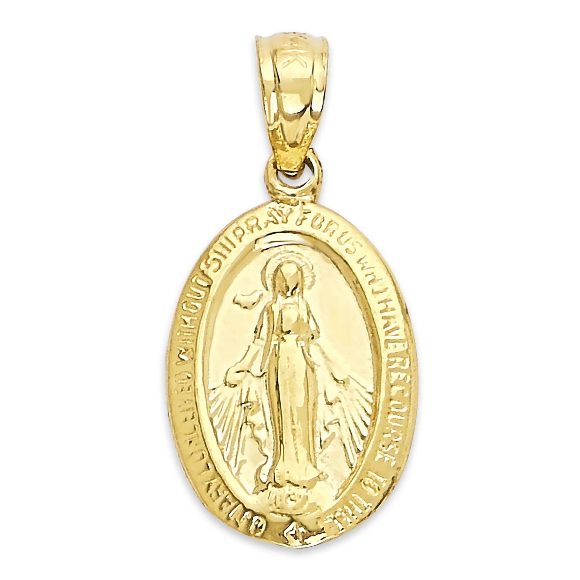 Golden Fire Solid 14k Gold Miraculous Medal Pendant - Catholic Prayer ...