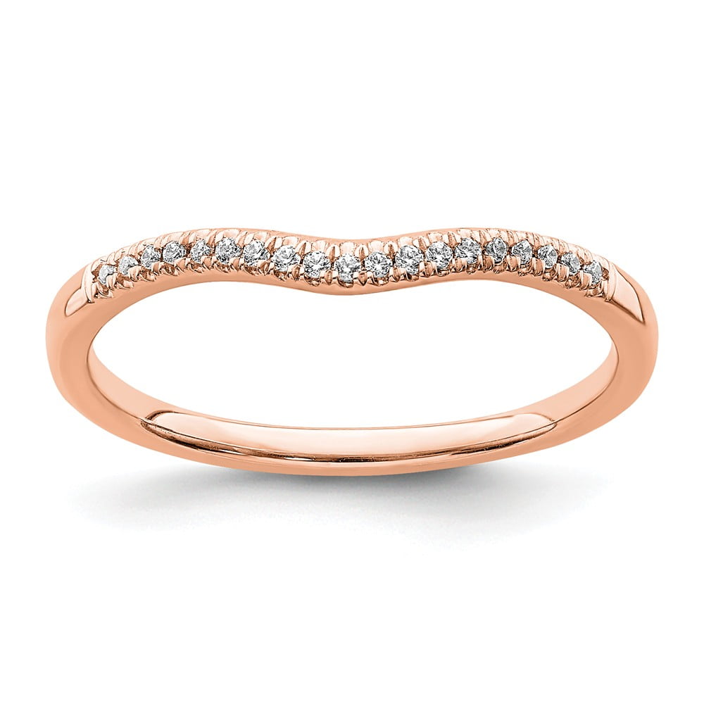 Solid 14k Rose Gold Diamond Contoured Curved Notched Wedding Band Ring ...