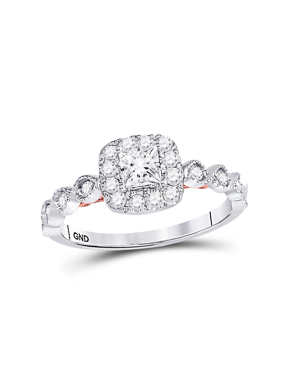 Solid 14k Two Tone White and Yellow Gold Princess Cut Diamond Solitaire ...
