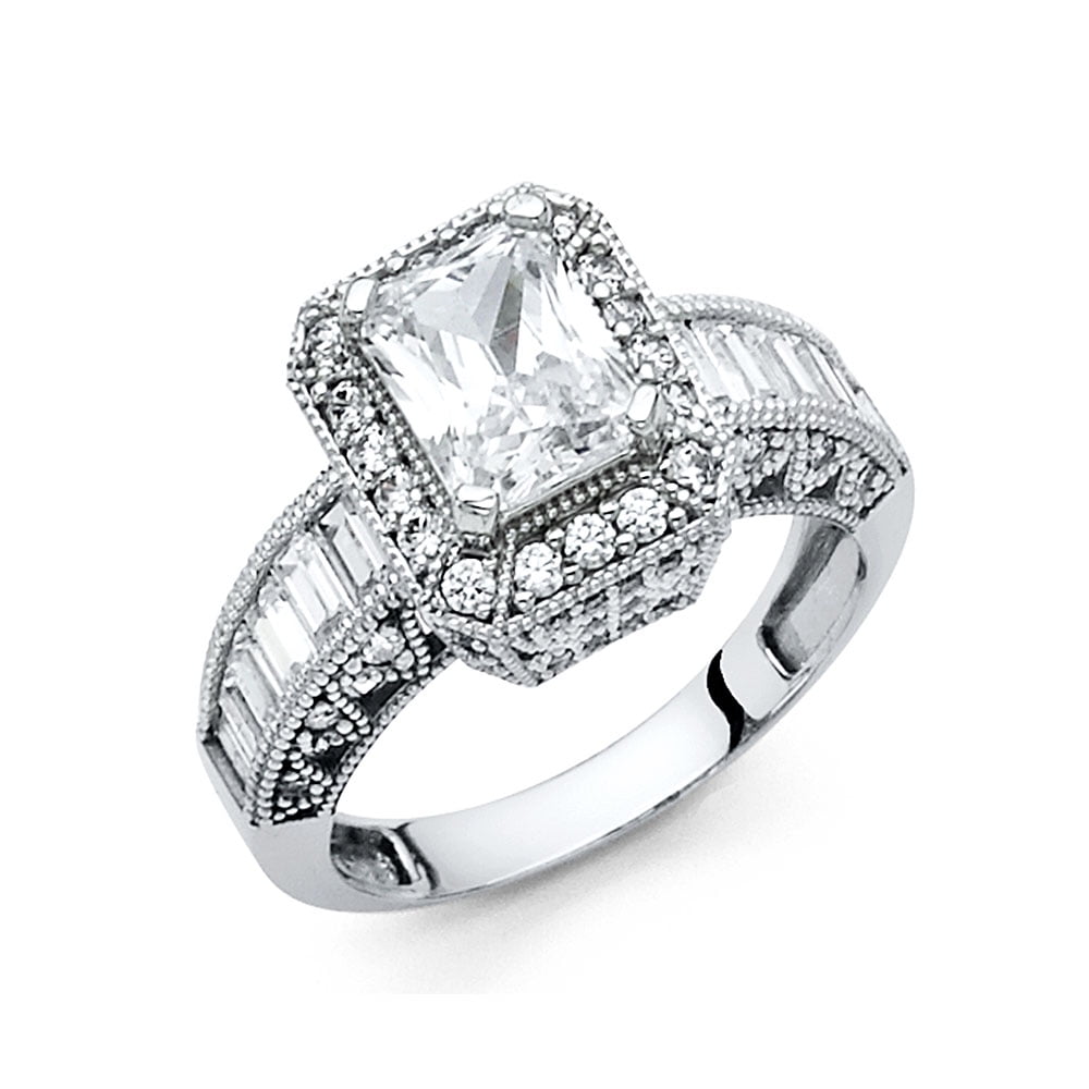 Solid 14k White Gold Cubic Zirconia CZ Engagement Ring Size 10 ...