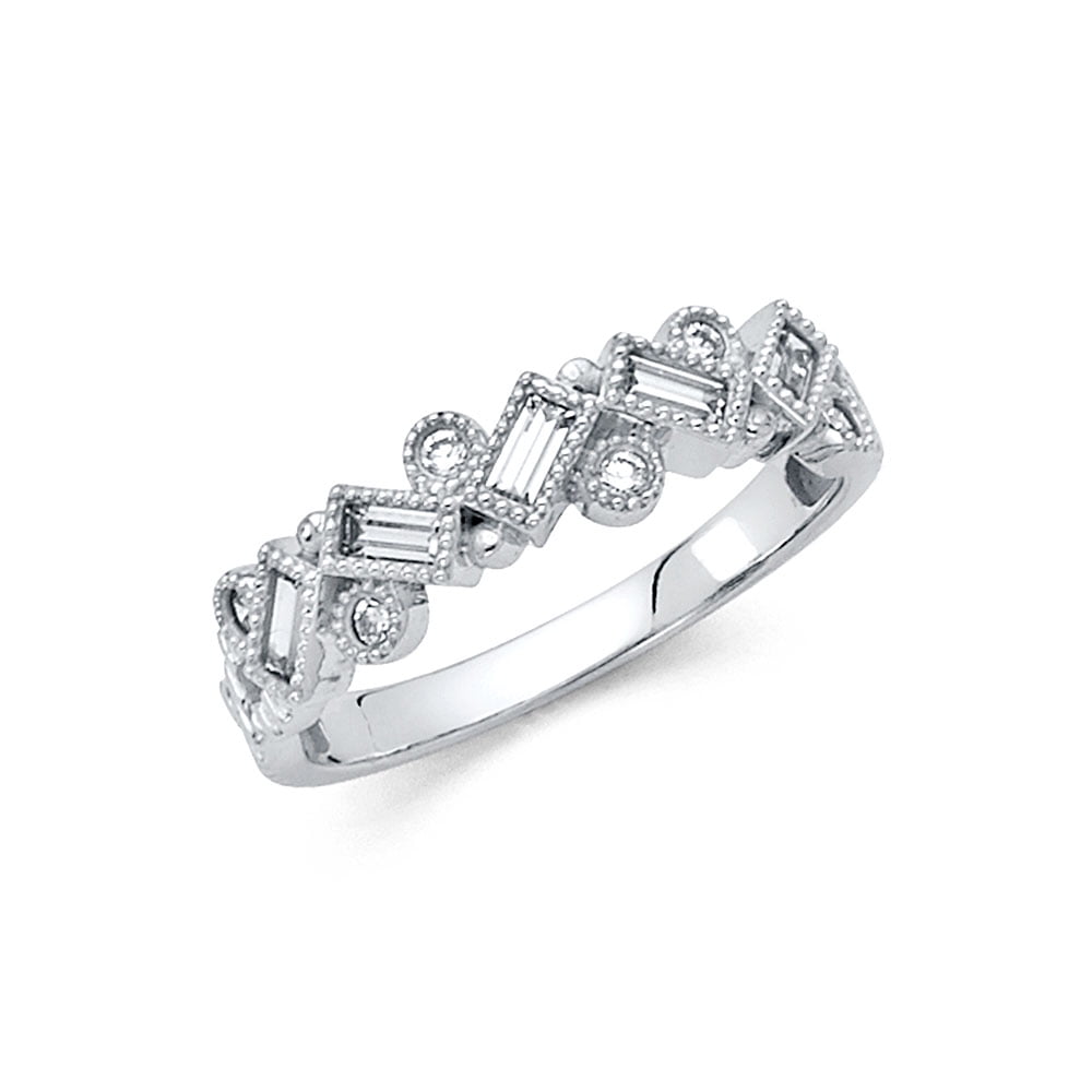 Solid 14k White Gold Cubic Zirconia CZ Fashion Anniversary Ring Size 12 ...