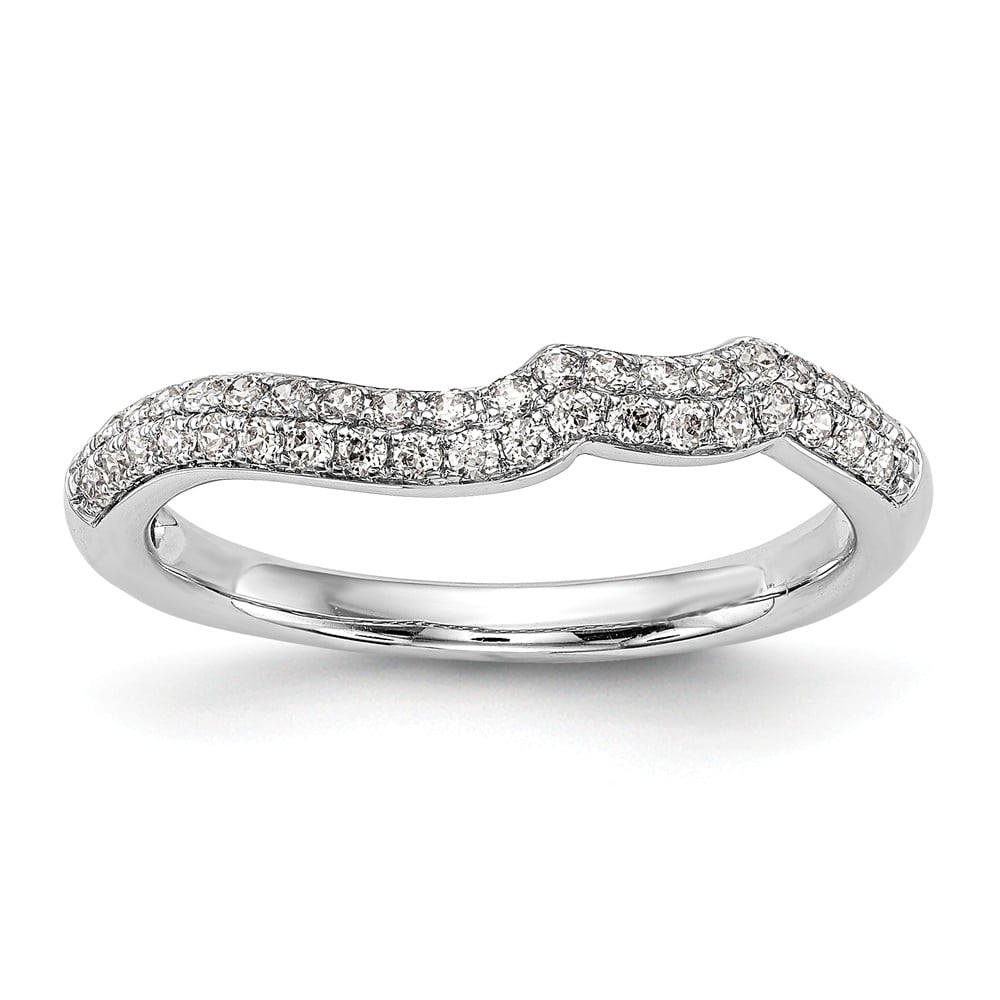 Solid 14k White Gold Diamond Contoured Curved Notched Wedding Band Ring ...