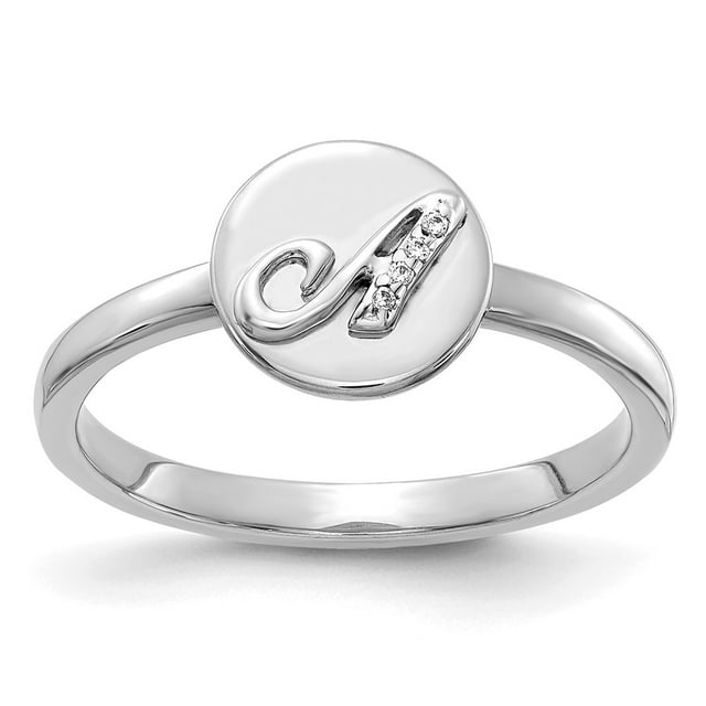 Solid 14k White Gold Diamond Initial Letter A Ring Band Size 8 (.012 ...