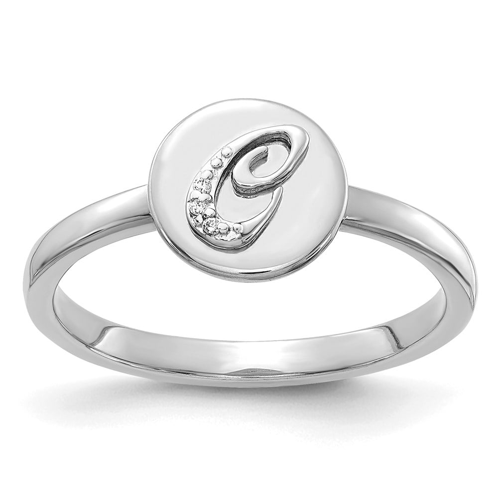 Solid 14k White Gold Diamond Initial Letter C Ring Band Size 7 ...