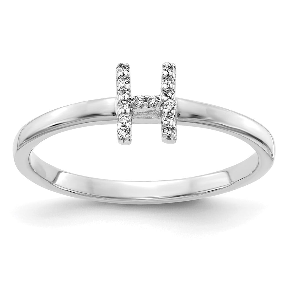 Solid 14k White Gold Diamond Initial Letter H Ring Band Size 8 (.042 ...