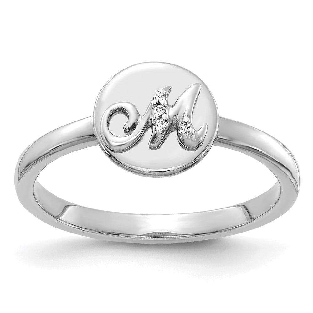 Solid 14k White Gold Diamond Initial Letter M Ring Band Size 8 (.012 ...