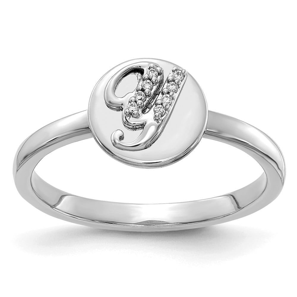 Solid 14k White Gold Diamond Initial Letter Y Ring Band Size 7 (.024 ...
