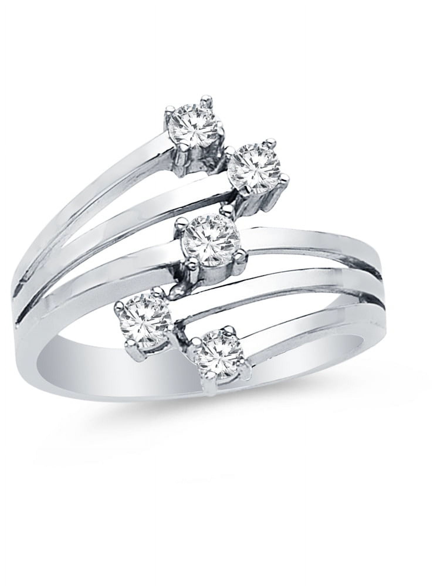 Solid 14k White Gold Fancy Right Hand Statement Ring, CZ Cubic Zirconia ...