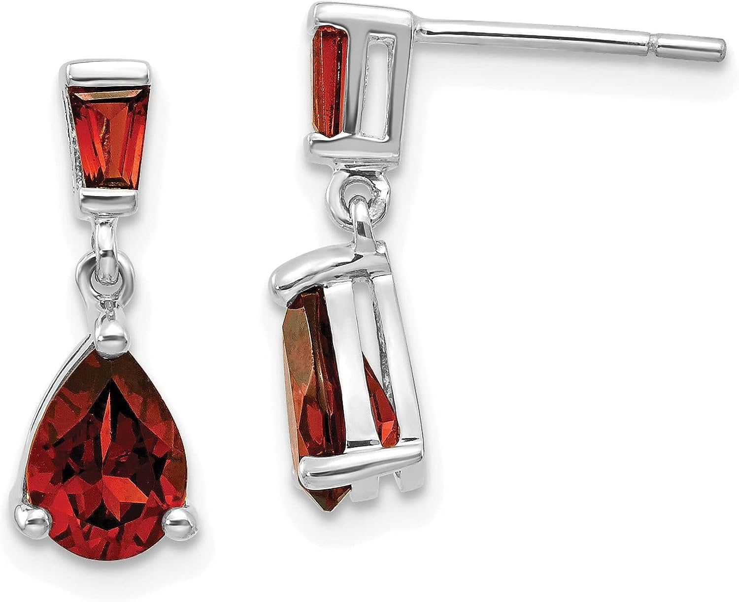 Solid 14k White Gold Garnet Dangle Post Earrings - 18mm - Walmart.com