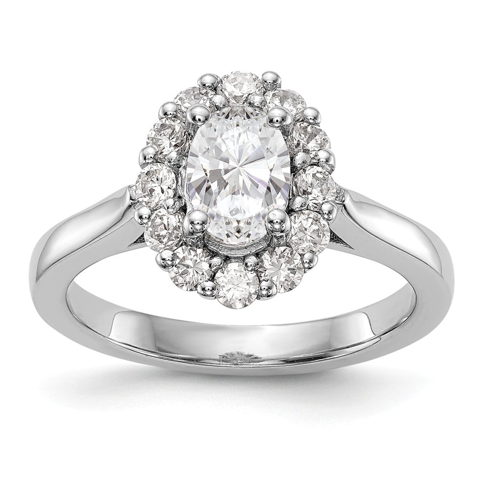 Solid 14k White Gold Oval Halo Engagement Diamond Side-Stones with CZ ...