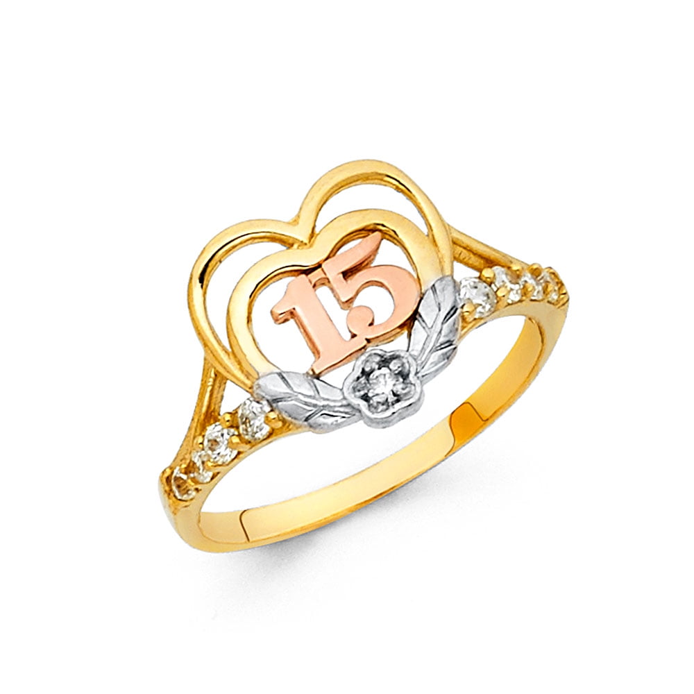Solid 14k White Yellow and Rose Three Color Gold Fifteen 15 Year ...