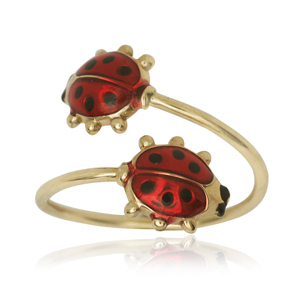 Solid 14k Yellow Gold Adjustable Double Enamel Ladybug toe ring Gift ...