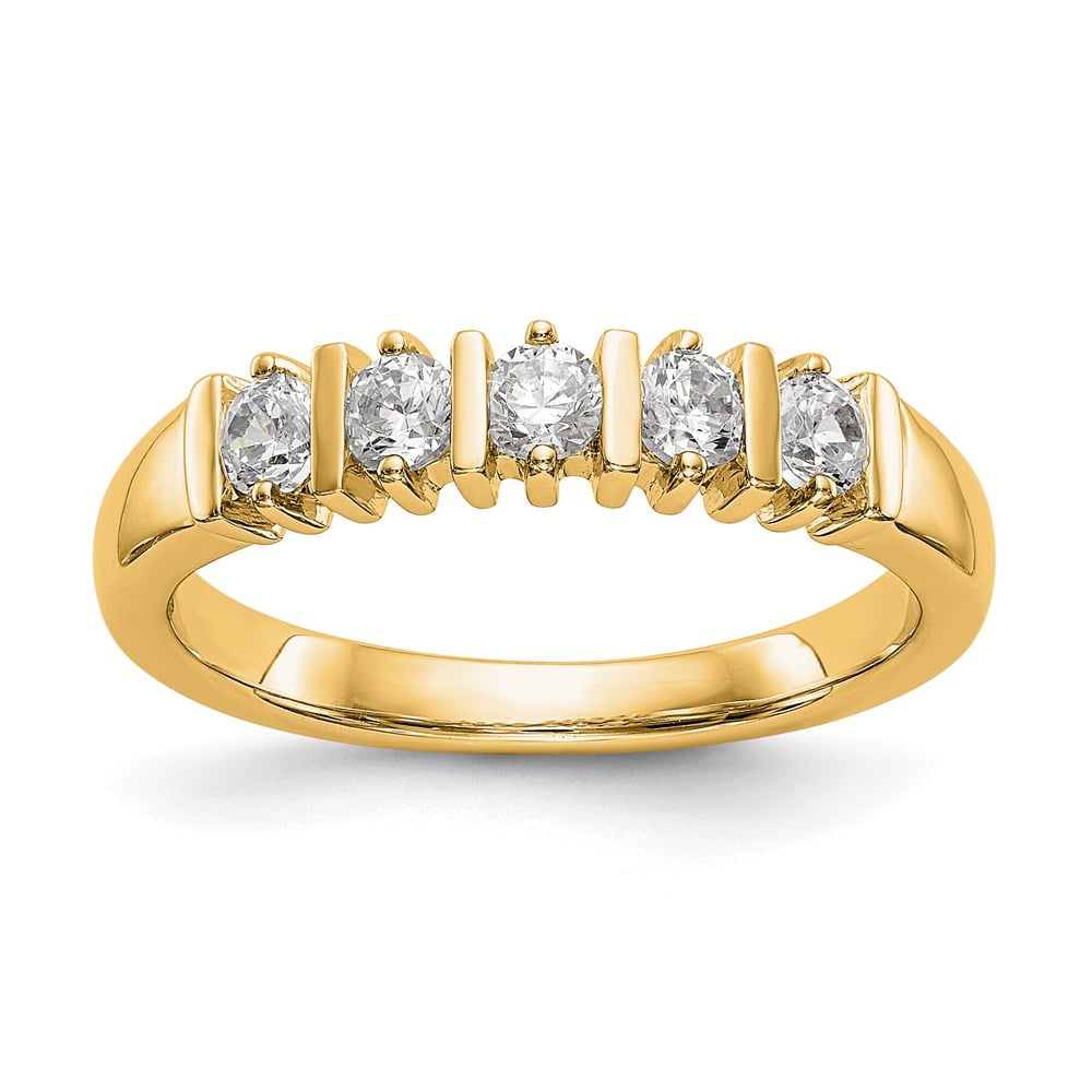 Solid 14k Yellow Gold Five Stone Diamond Wedding Band Ring Size 6 (.5 ...