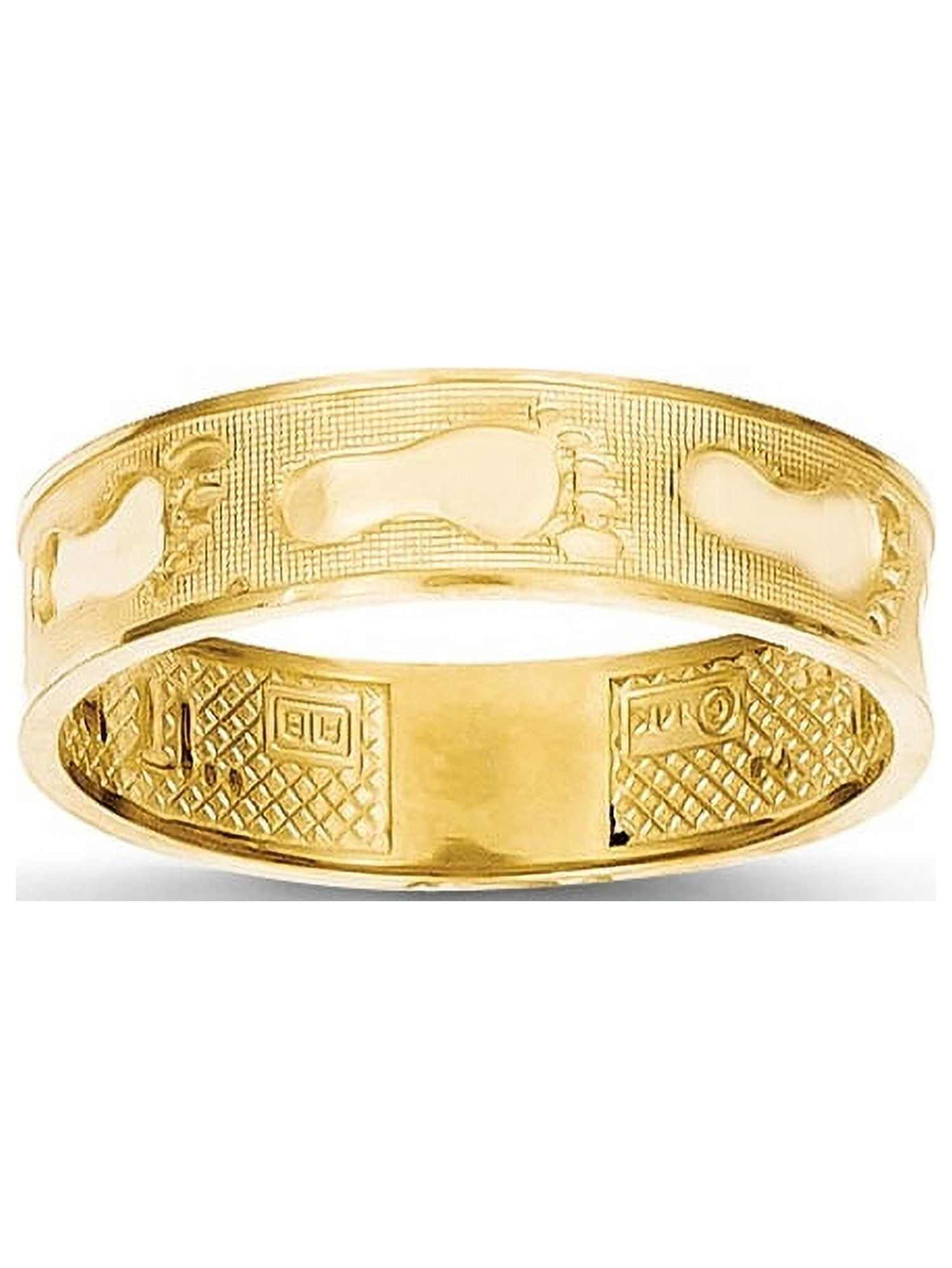 Solid 14k Yellow Gold Footprints In The Sand Ring (5mm) - Size 8.5 ...