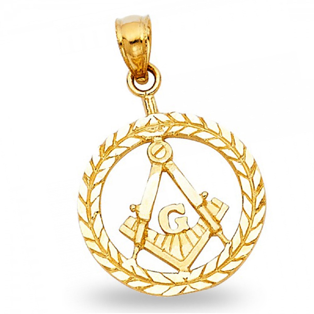 Solid 14k Yellow Gold Freemason Masonic Medal Pendant Charm Diamond Cut ...