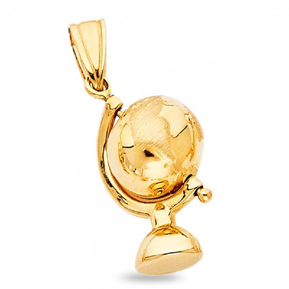 Solid 14k Yellow Gold Globe Pendant World Earth Charm Polished Quality ...