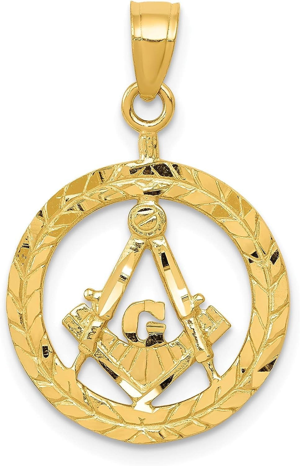 Solid 14k Yellow Gold Polished and Diamond-cut Masonic Symbol Pendant ...