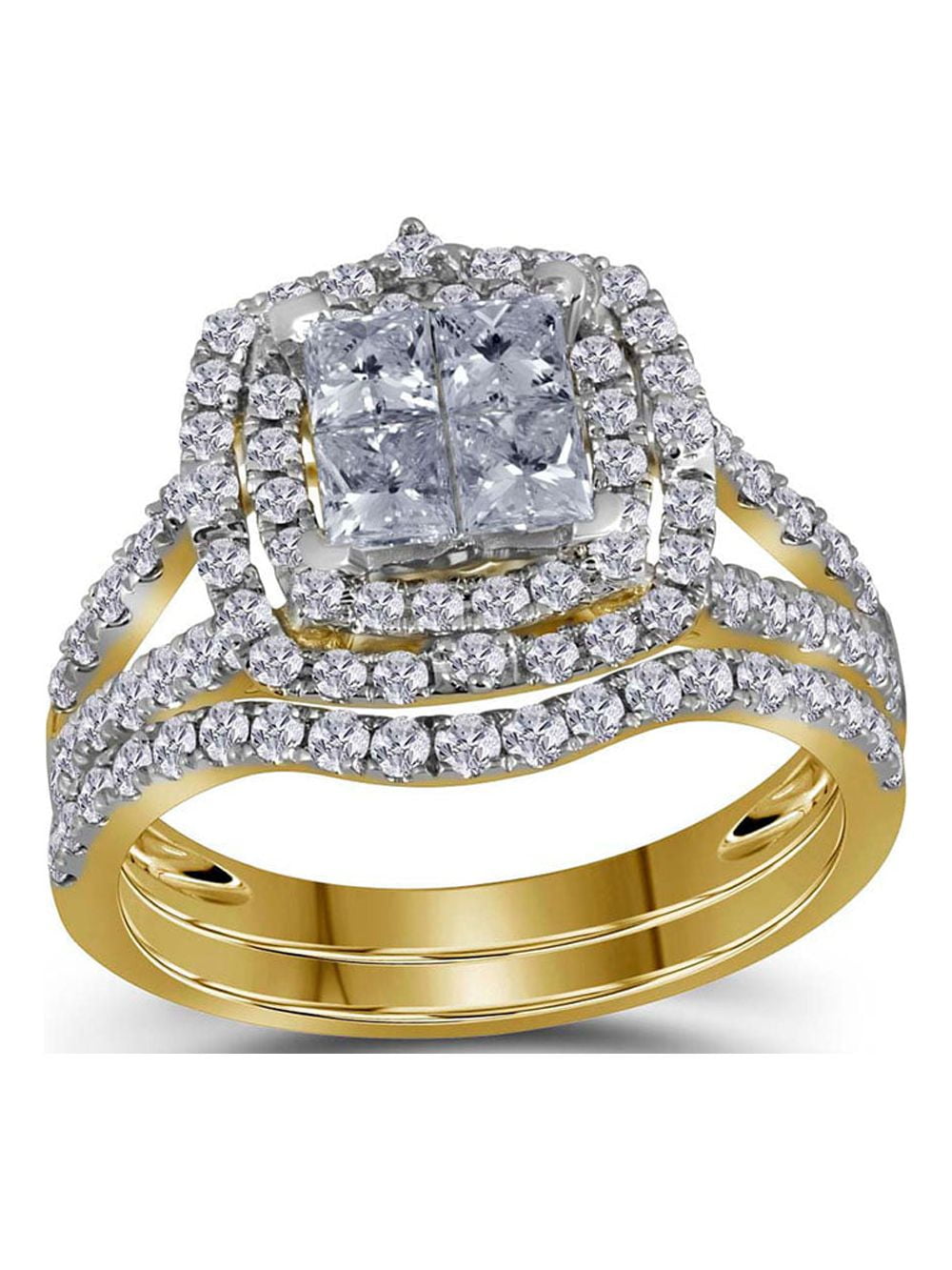Solid 14k Yellow Gold Princess Cut Diamond Bridal Wedding Engagement ...