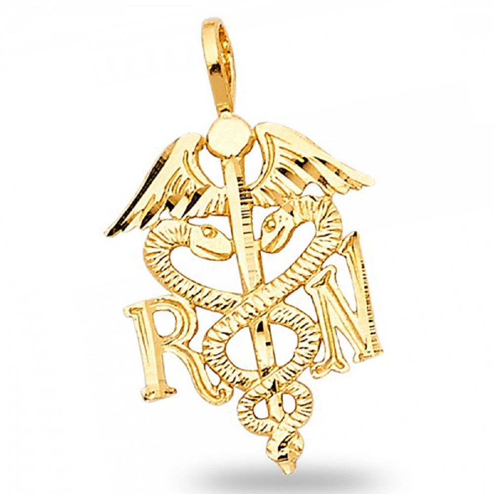 Solid 14k Yellow Gold RN Pendant Symbol Of Medical SERVICE Charm ...
