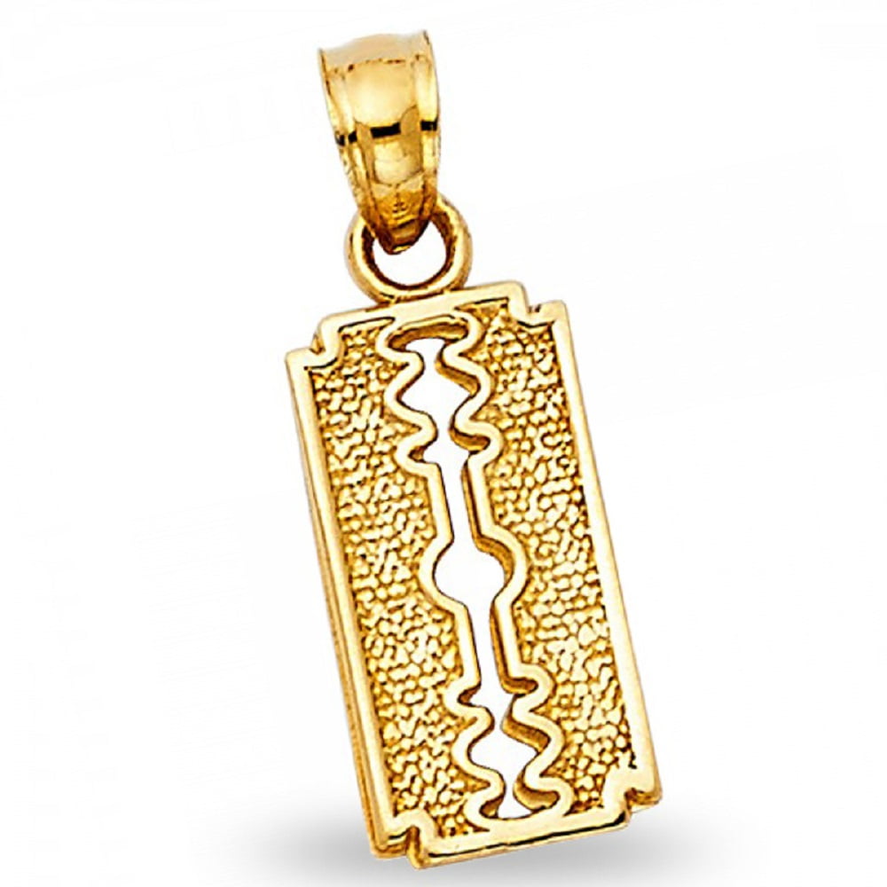 Solid 14k Yellow Gold Razor Blade Pendant Keyhole Charm Diamond Cut ...