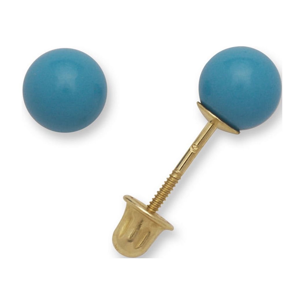 Solid 14k Yellow Gold Simulated Blue Turquoise Ball Stud Screw Back ...