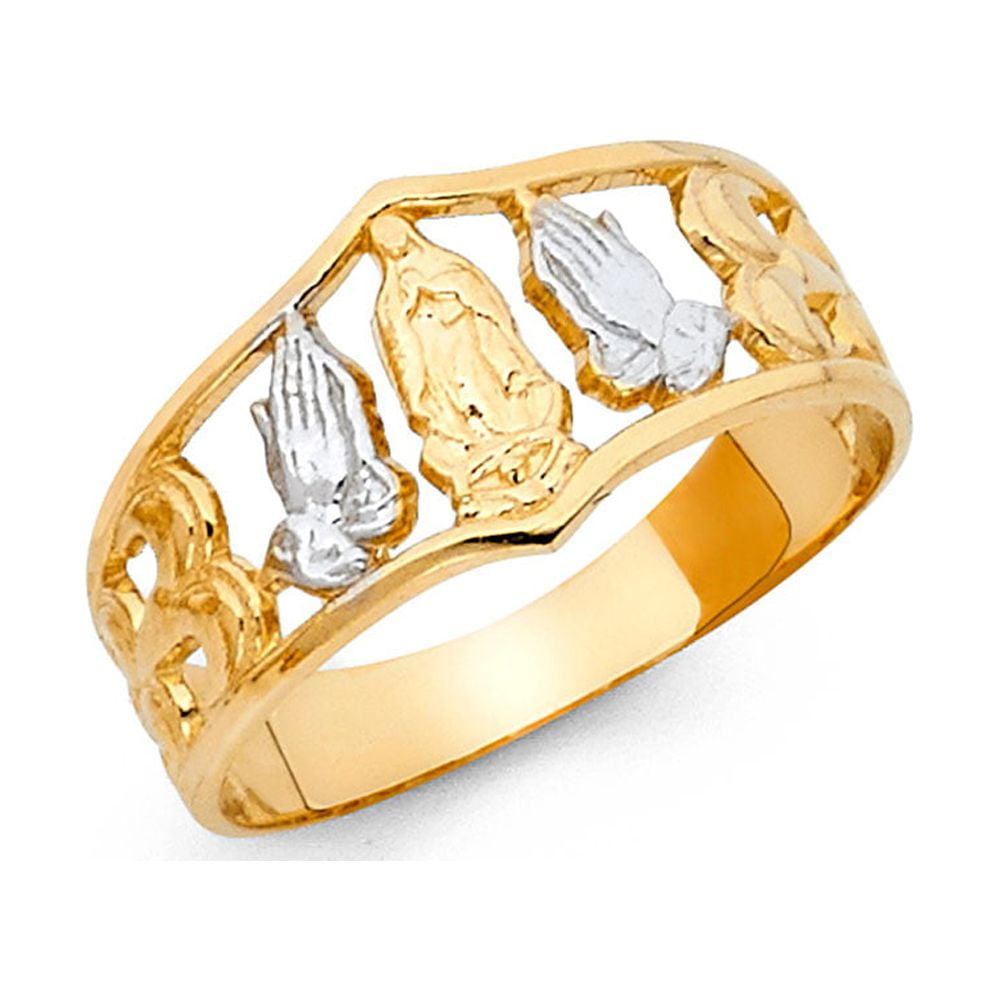 Solid 14k Yellow White Gold Lady Guadalupe Prayer Ring Virgin Mary ...