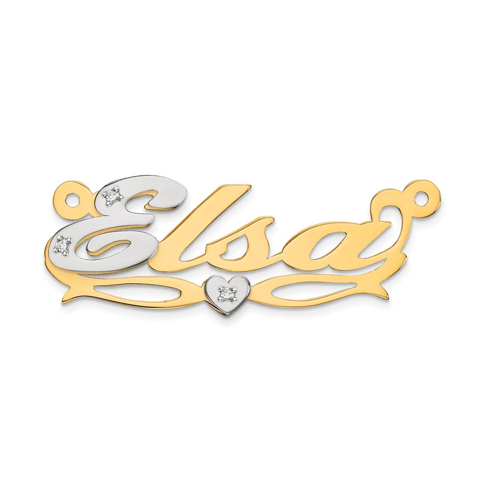 Solid 14k Yellow and White Gold Two Tone .03ct Diamond Name Plate ...