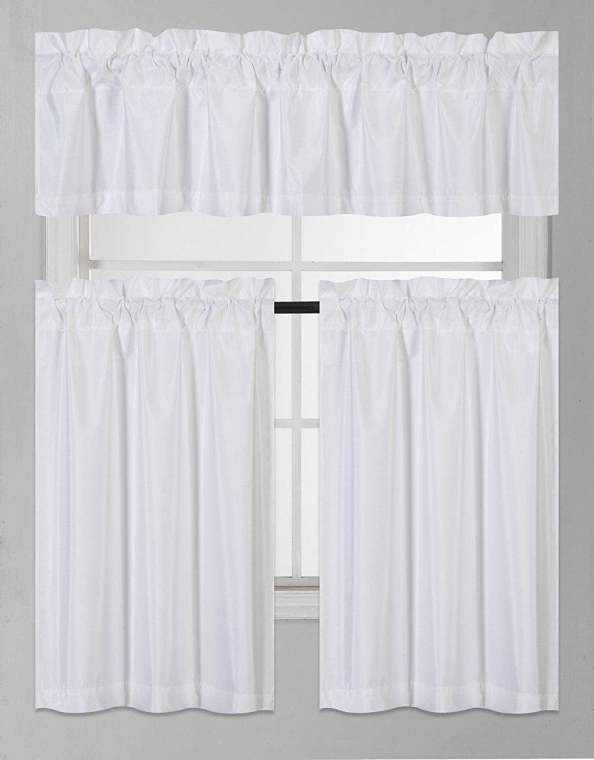 Walmart Solid 3-Piece Room Darkening Kitchen Curtain, Valance Set, Faux ...