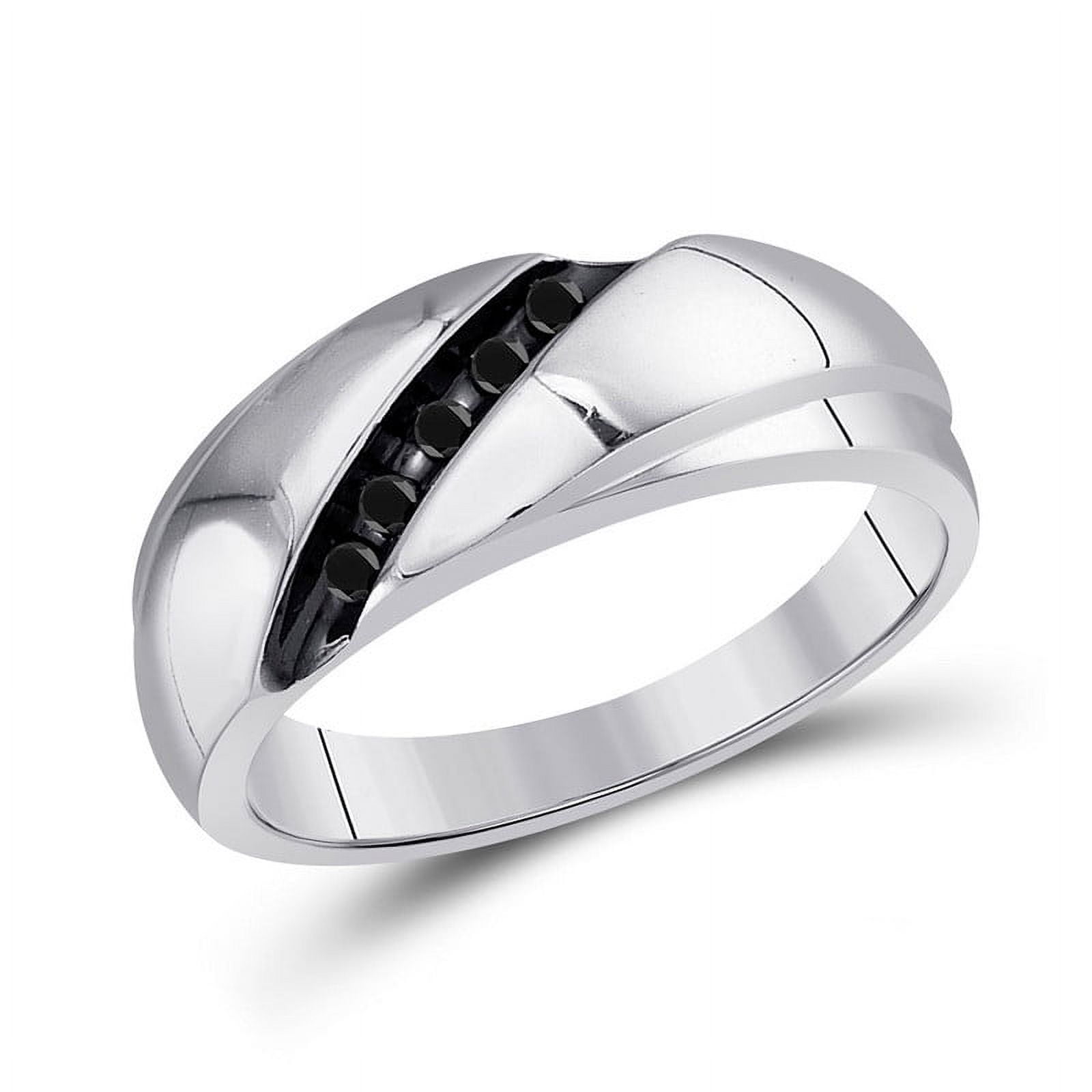 Solid 925 Sterling Silver Black Diamond Mens Diagonal Row Wedding Band ...